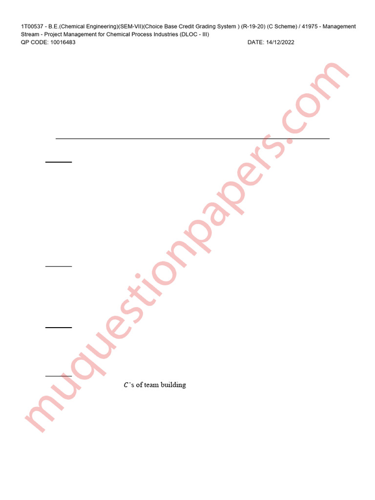 Be - Chemical Engineering - Semester 7 - 2022 - December - Dloc III Project Management For ...