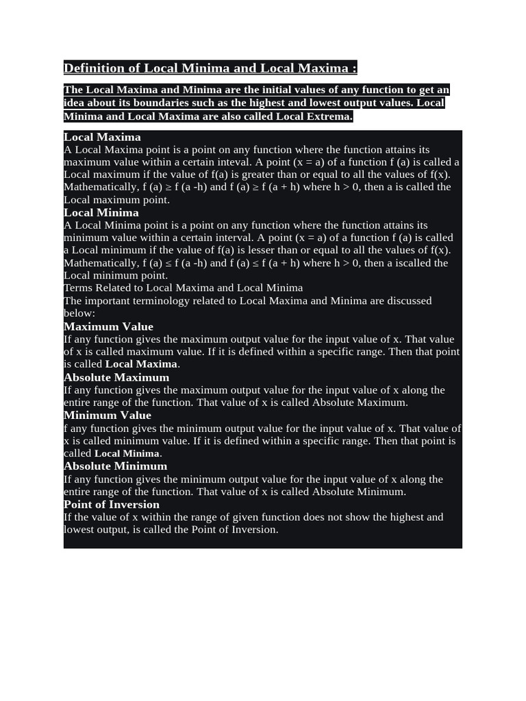 Definition of Local Minima and Local Maxima | PDF