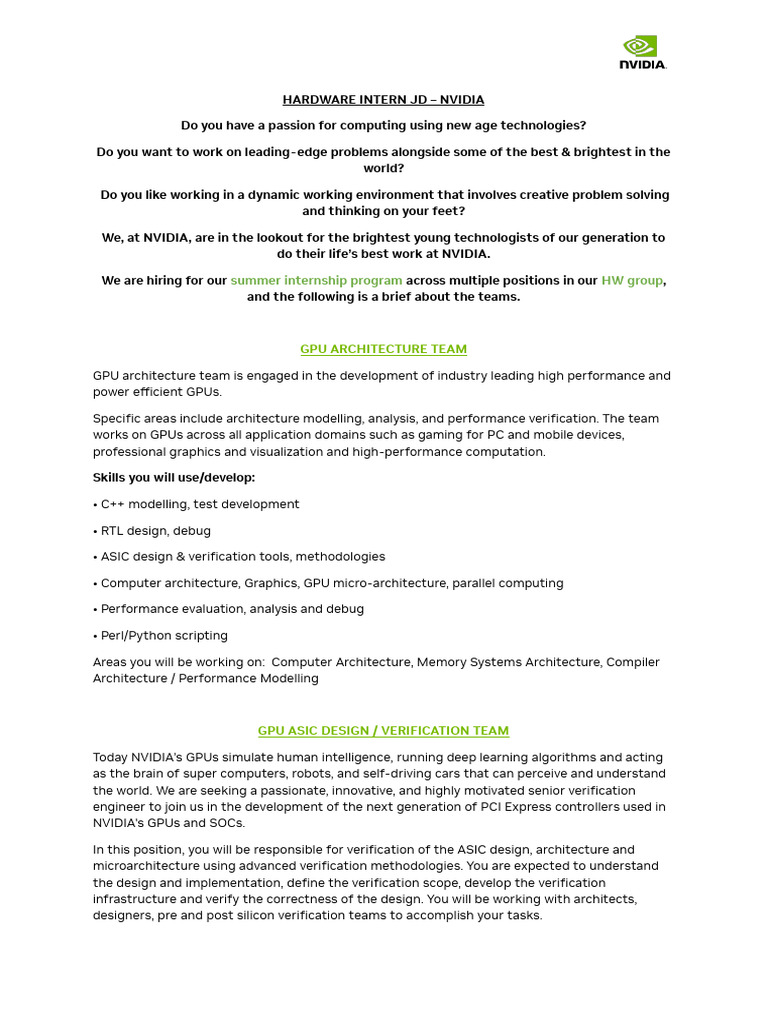 NVIDIA Summer Internship Program - HW Engineering Intern | PDF