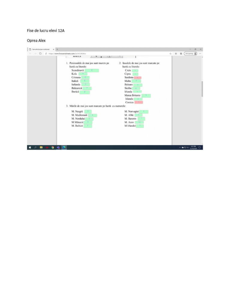 Fise de Lucru Elevi 12A | PDF