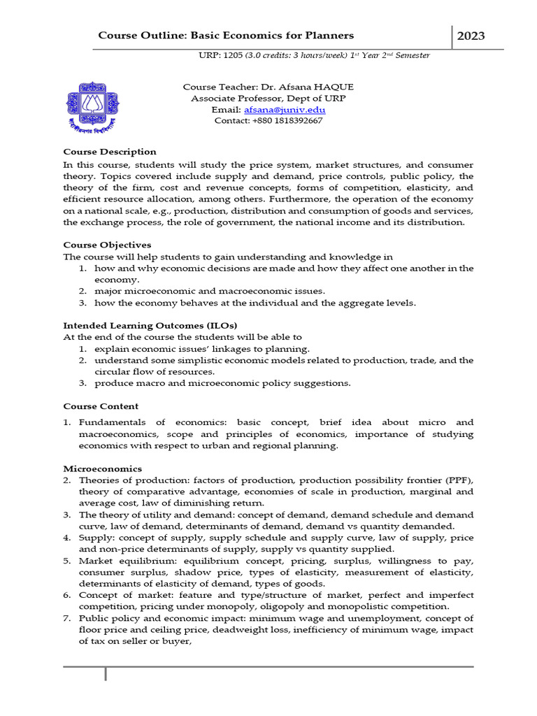 Course Outline - Economics | PDF | Economics | Finance & Money Management