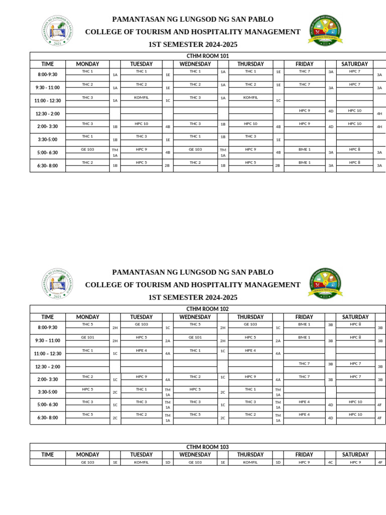 CTHM Room Assignment 1st Semester 2024 2025 | PDF