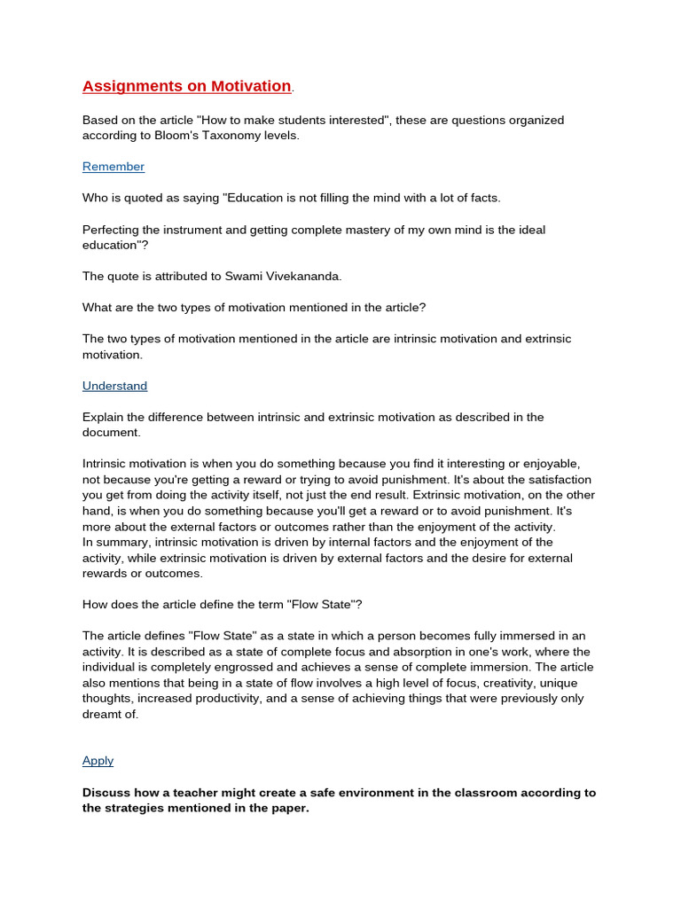 Assignments On Motivation | PDF