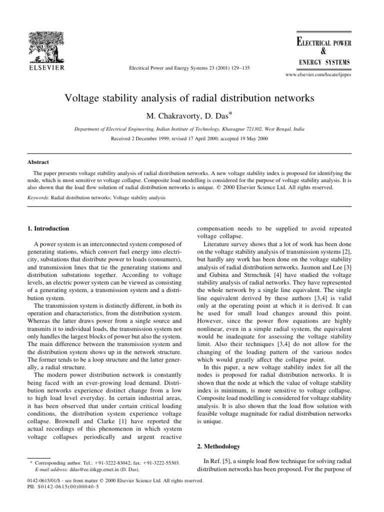 Chakravorty2001 Voltage Stability For Radial Distribution Network | PDF | Electric Power ...