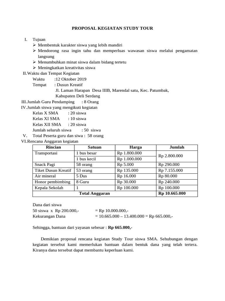 Proposal Kegiatan Study Tour | PDF