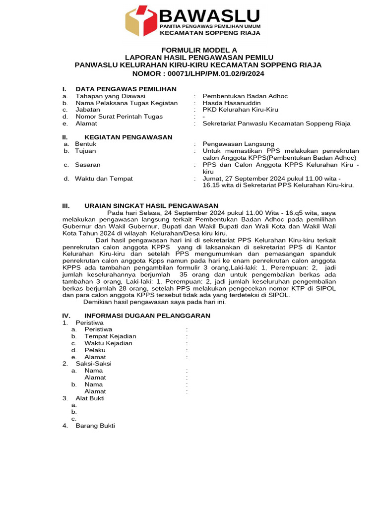 Formulir Model A Kiru-Kiru-1 | PDF