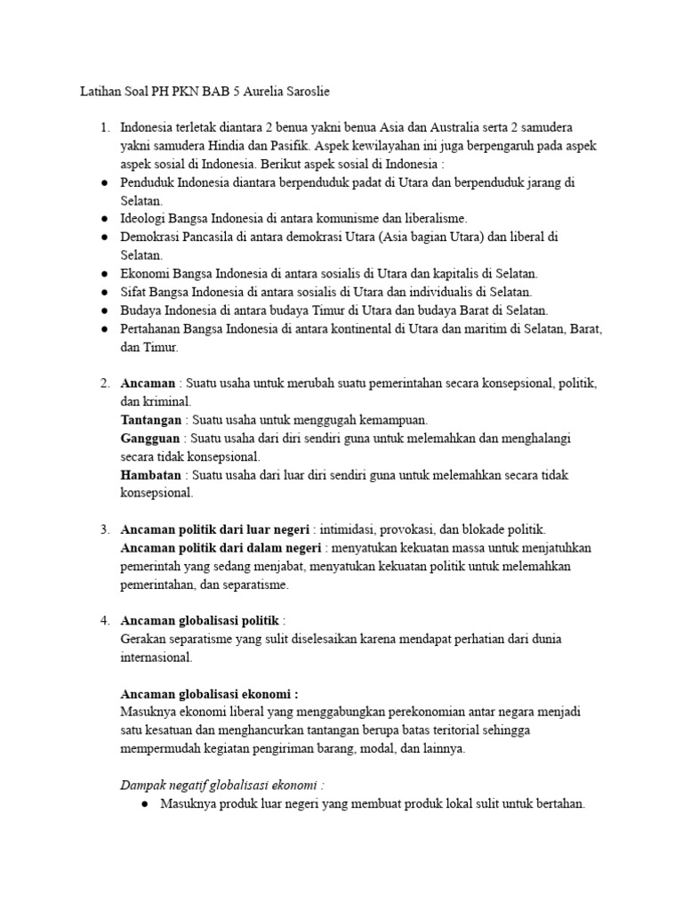 Latihan Soal PH PKN BAB 5 Aurelia Saroslie | PDF