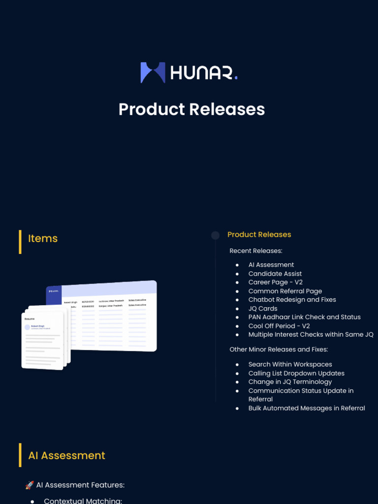Product Releases - Hunar.AI (1) | PDF