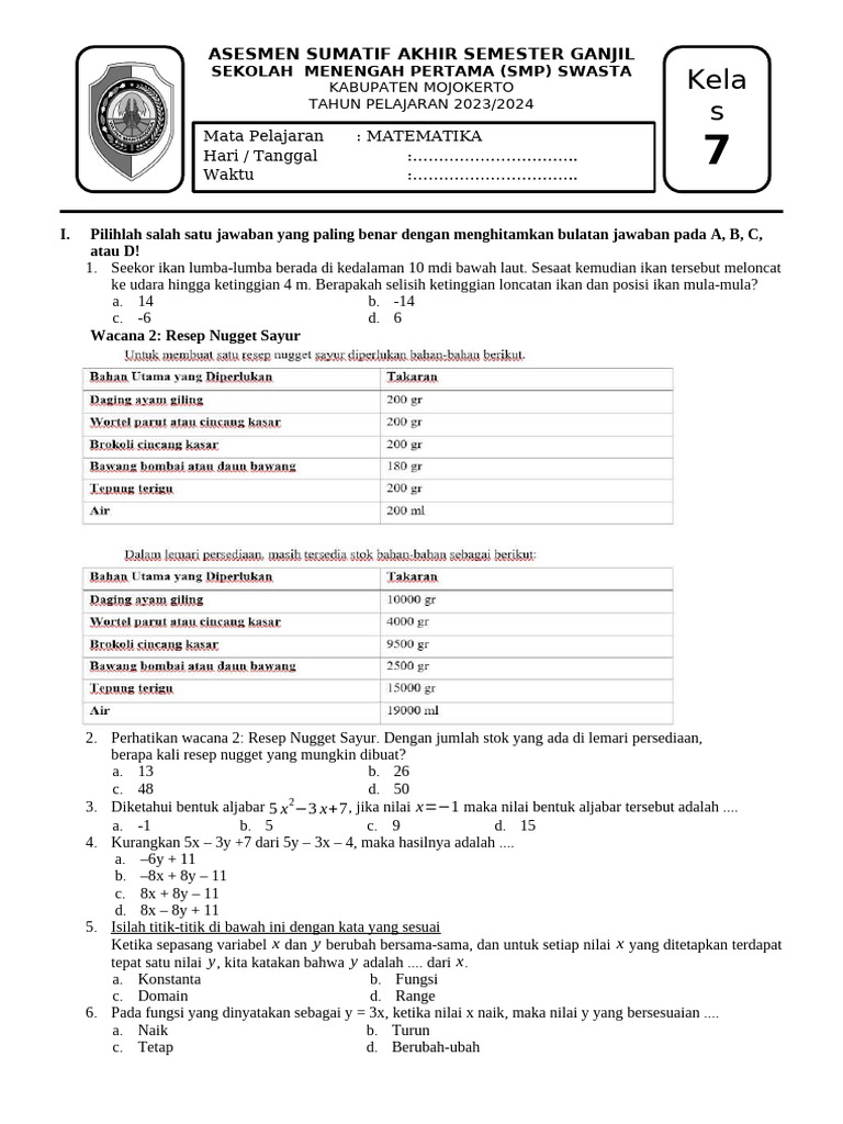 Soal Matematika 7 | PDF
