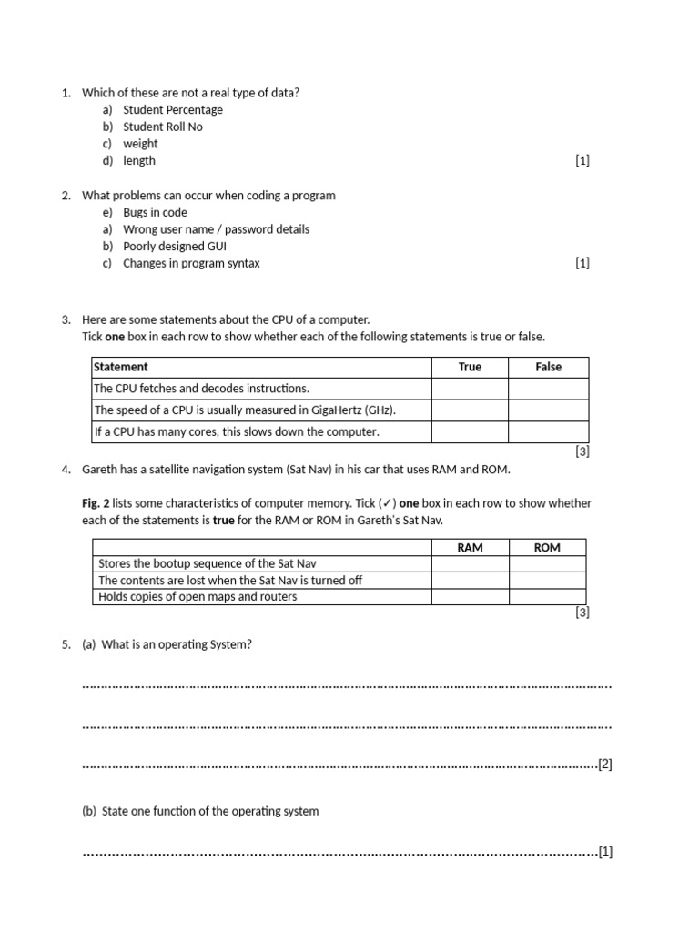 Year 9 Computer Entry Test | PDF
