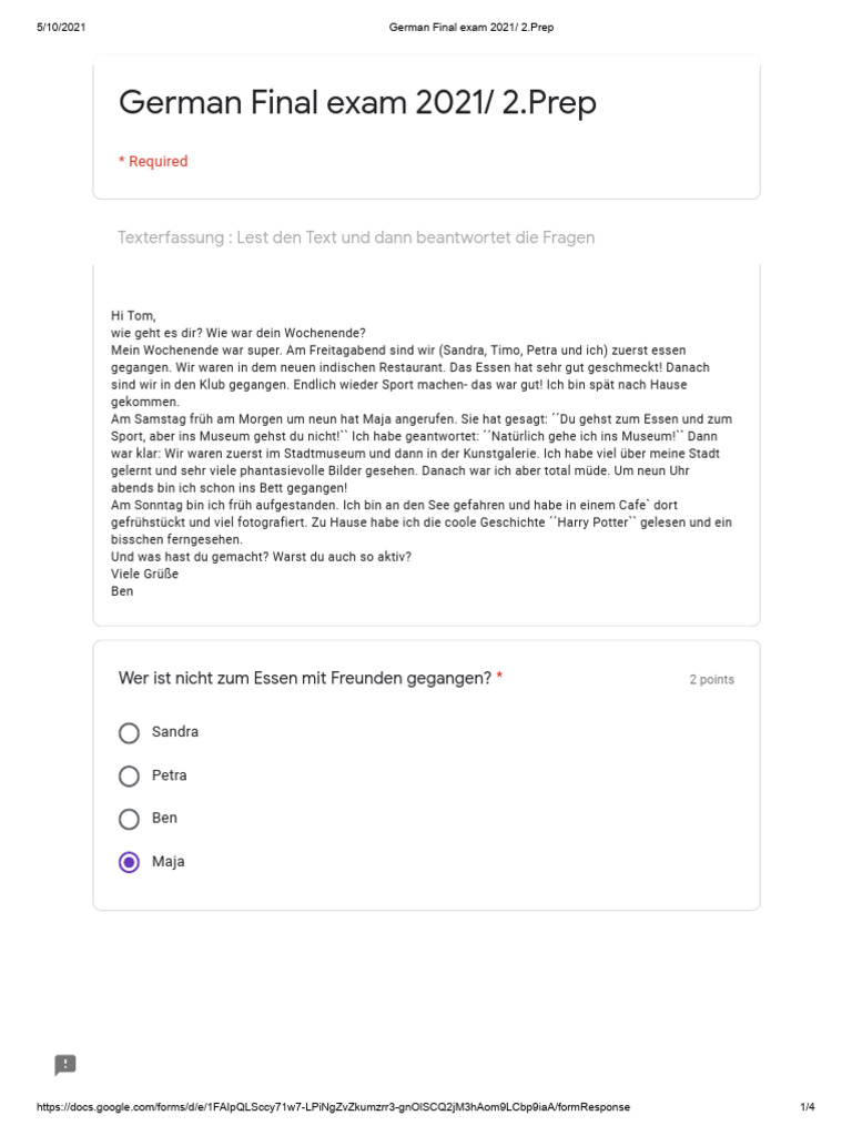 German Final Exam 2021 - 2.prep | PDF