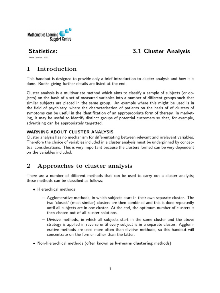 Cluster Analysis | PDF