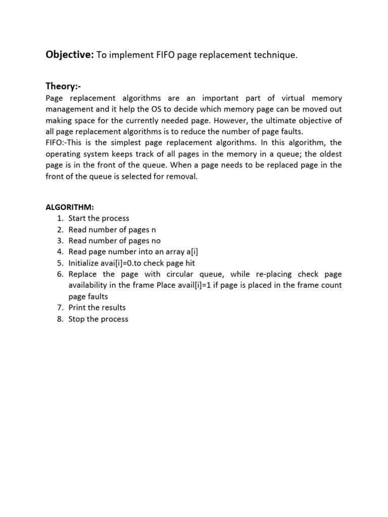 EXP 9 FIFO Page Replacement PDF | PDF