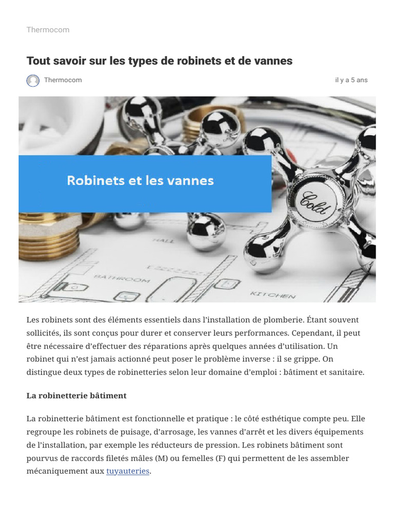 Tout Savoir Sur Les Types de Robinets Et de Vannes - Thermocom | PDF