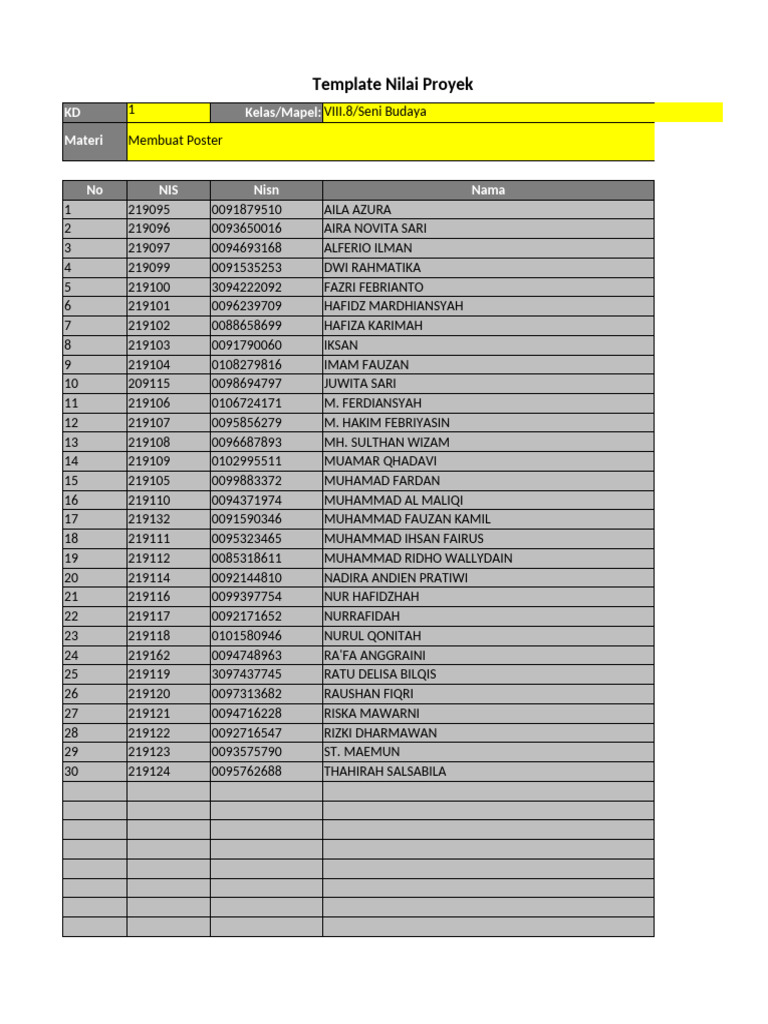 Template Nilai Proyek-VIII.8-Seni Budaya | PDF