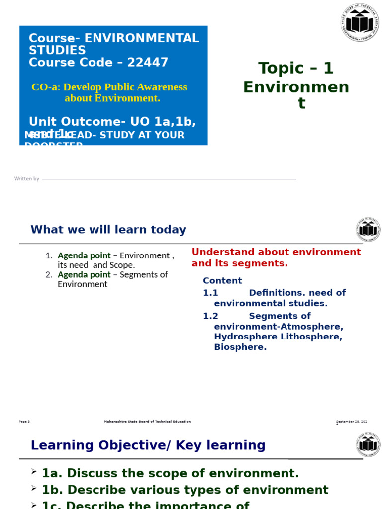Topic - 1 Environmen T: Course-Environmental Studies Course Code - 22447 | PDF