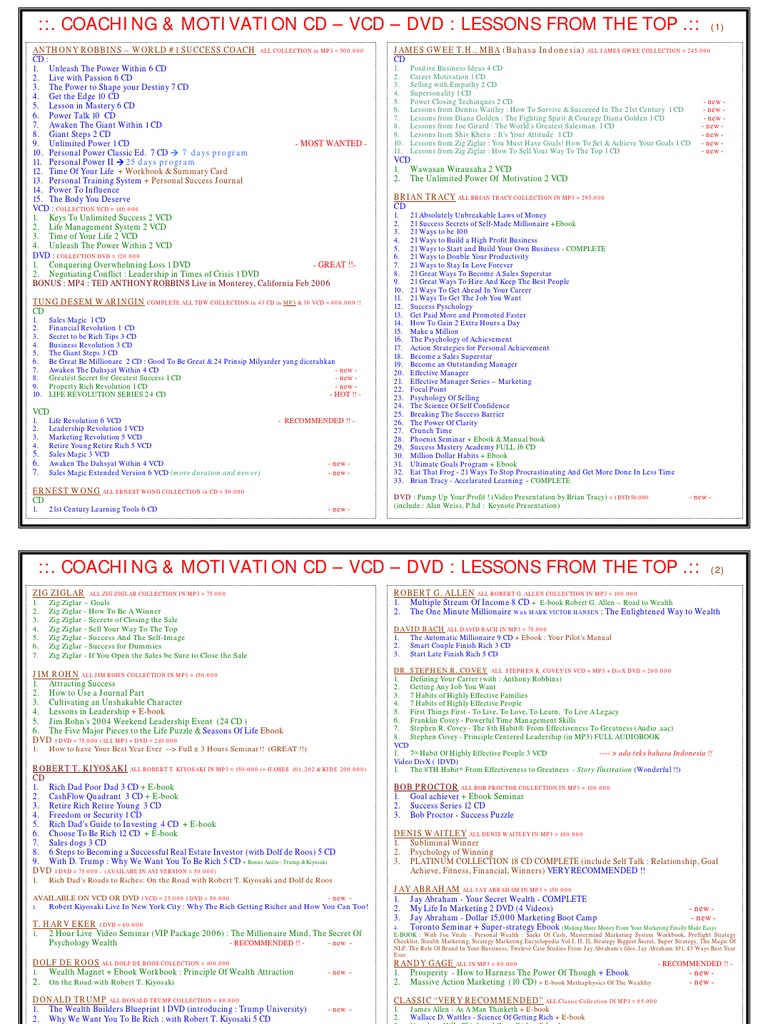 CD VCD DVD Motivation Mentoring Coaching | PDF | Self-Improvement