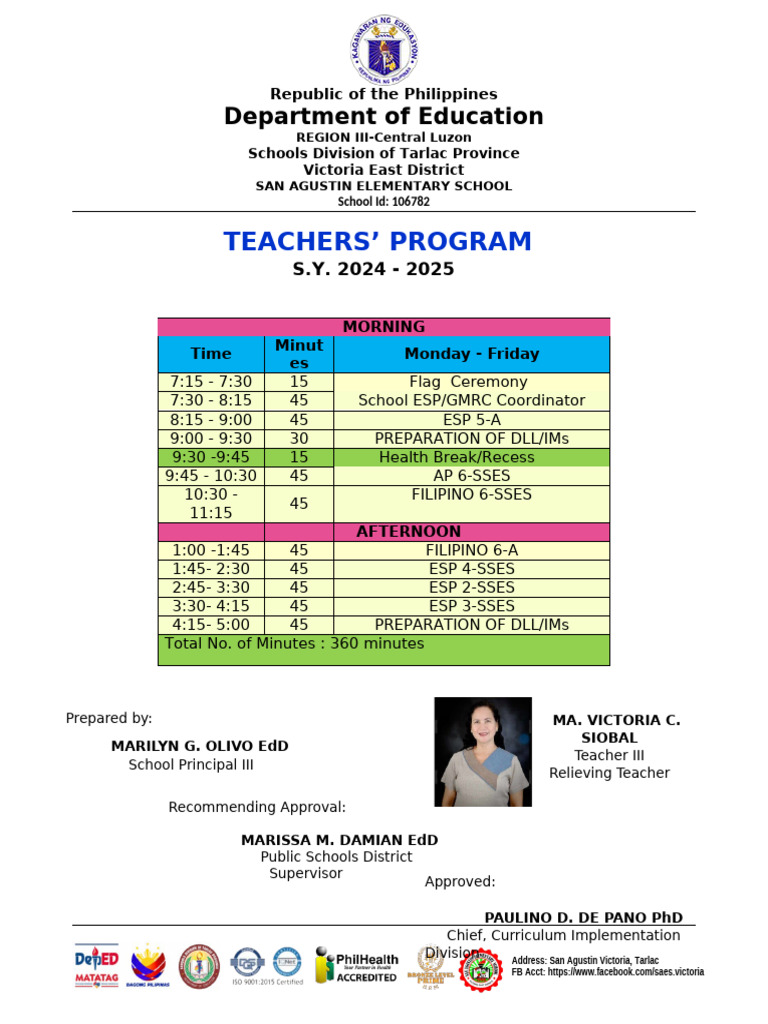 Class Program SY 2024 2025 | PDF