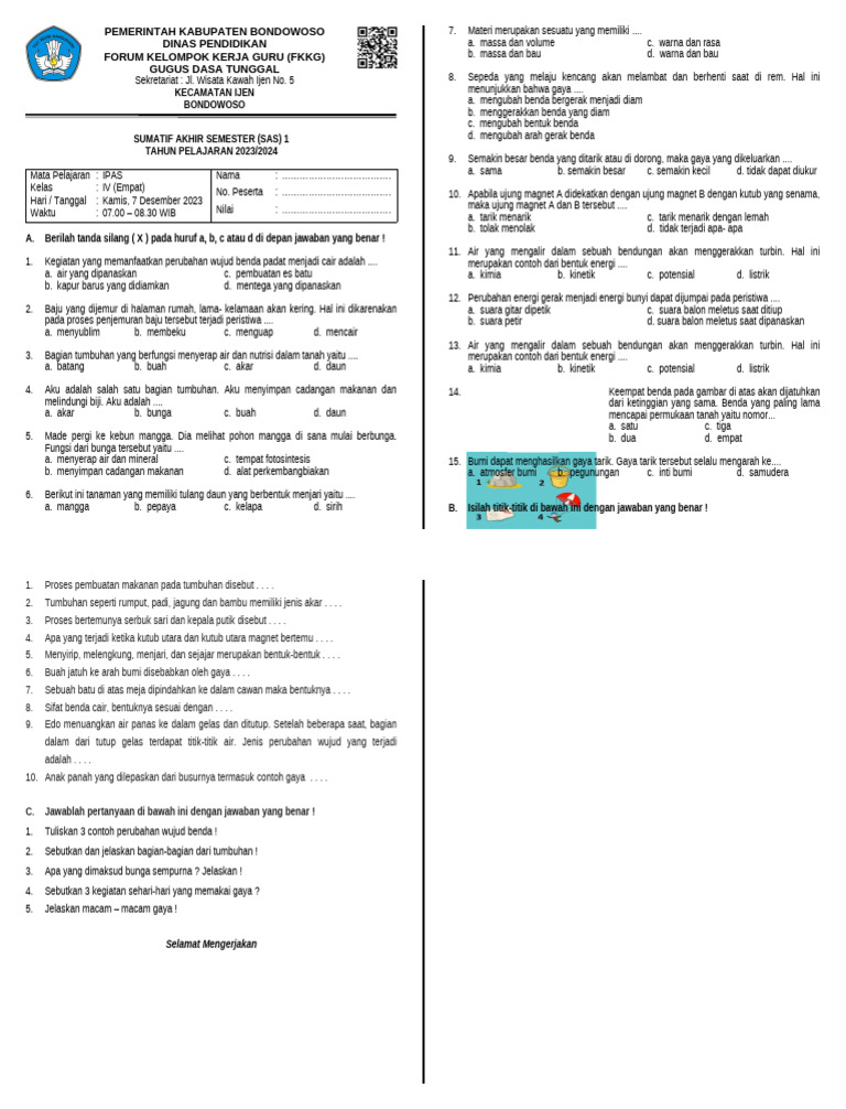 Naskah Soal IKM IPAS Kelas 4 | PDF