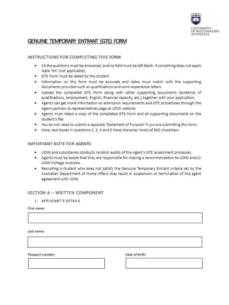 UoW GTE Assessment Form | PDF