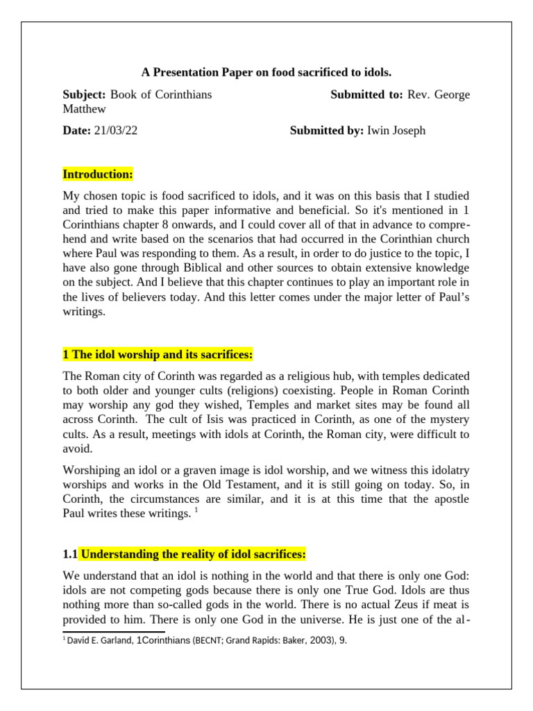 Food Sacrificed To Idols Iwin Joseph bth-2 | PDF