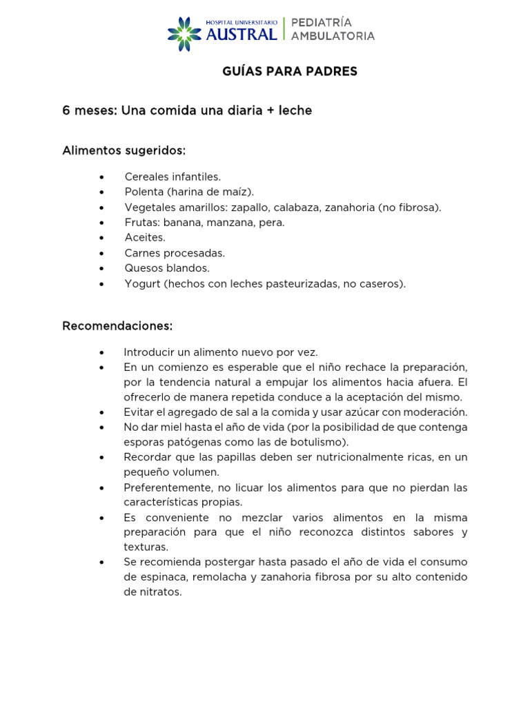 Guia Alimentacion 6 Meses | PDF
