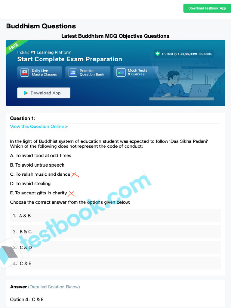 Buddhism MCQ - 1 | PDF