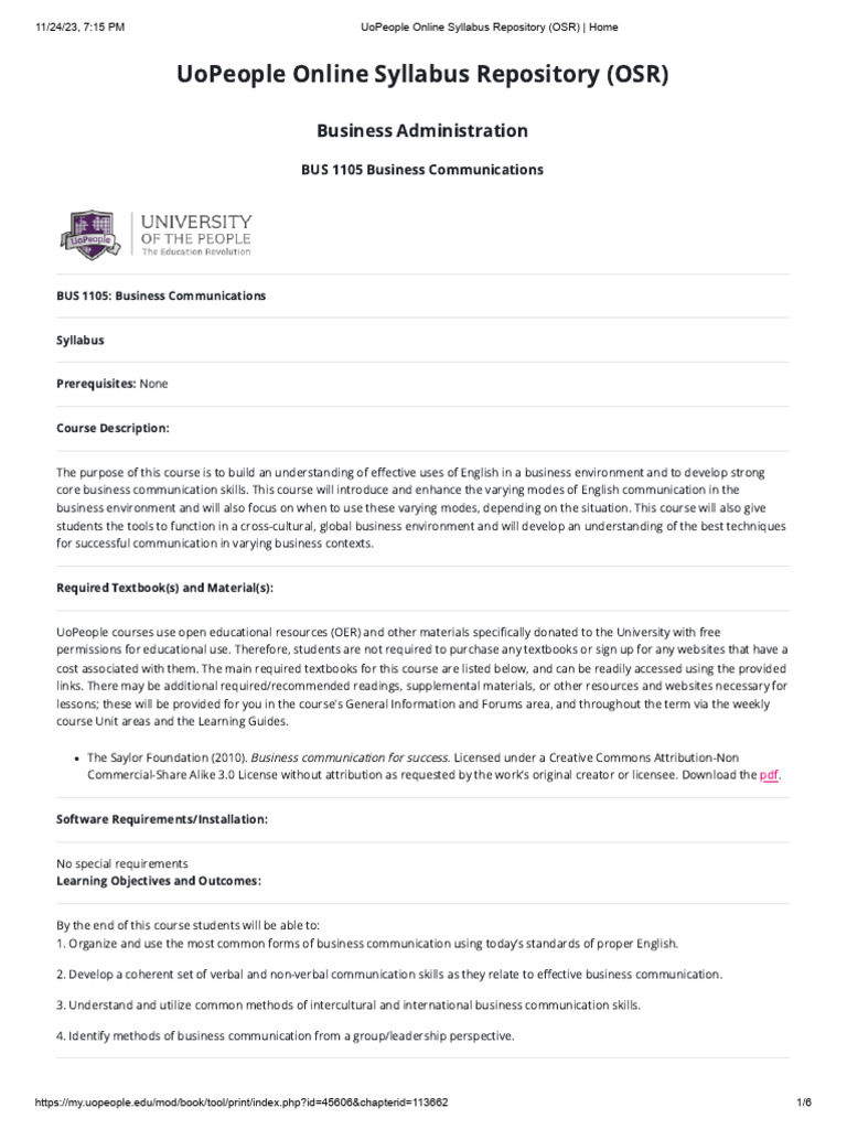 BUS 1105: Business Communications Syllabus | PDF | Human Communication