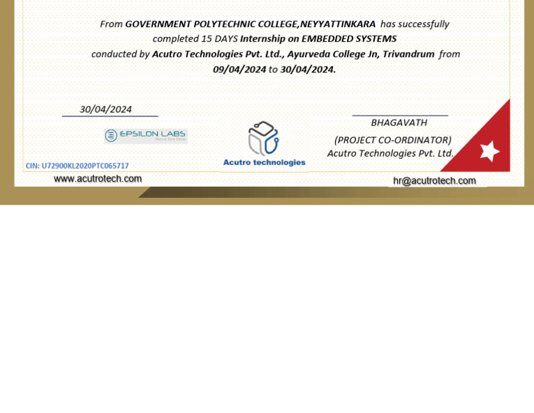 Embedded Systems Internship Completion | PDF