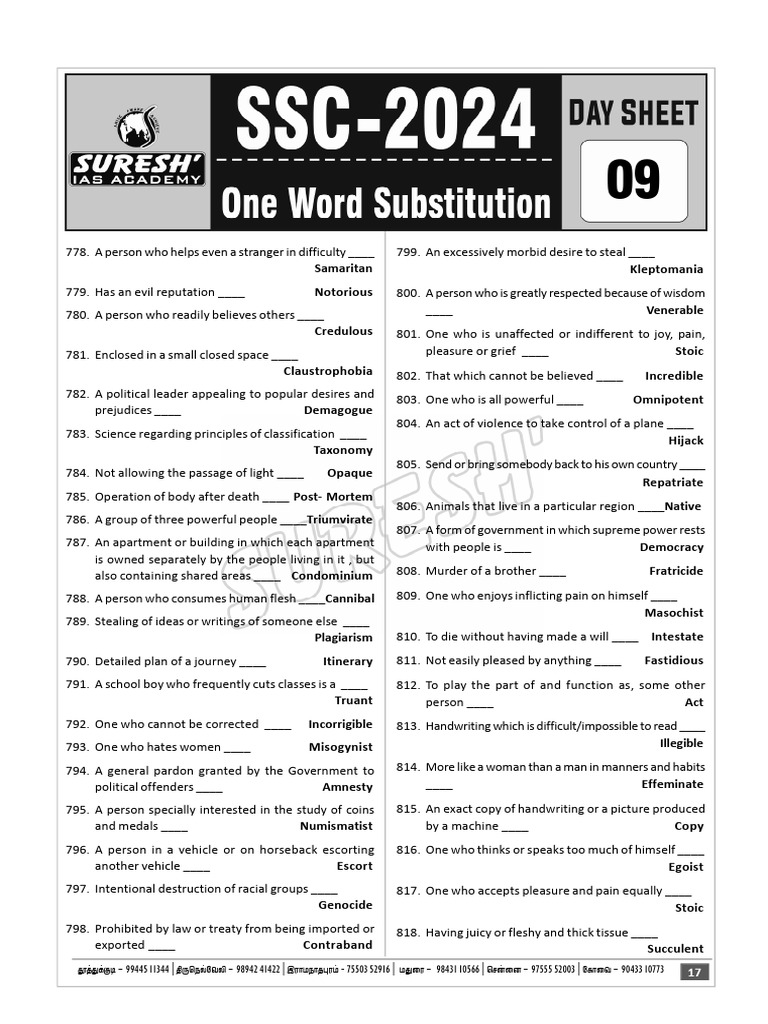 SSC - Day Sheet - 09 | PDF