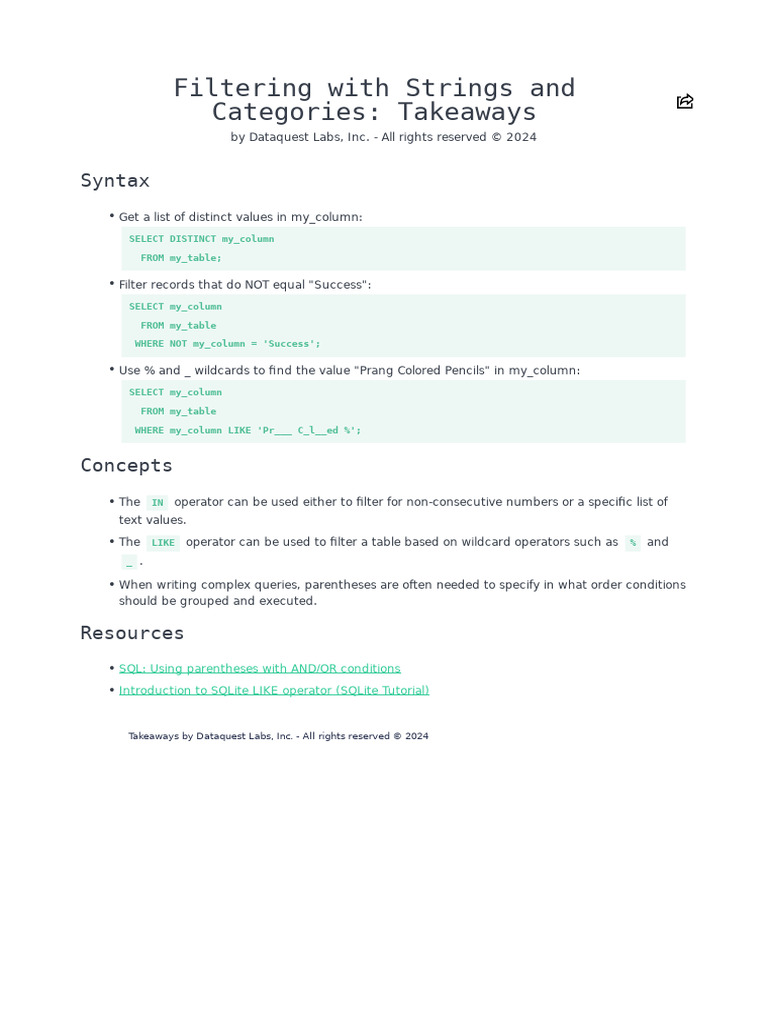 Mission 808 Filtering With Strings and Categories Takeaways | PDF