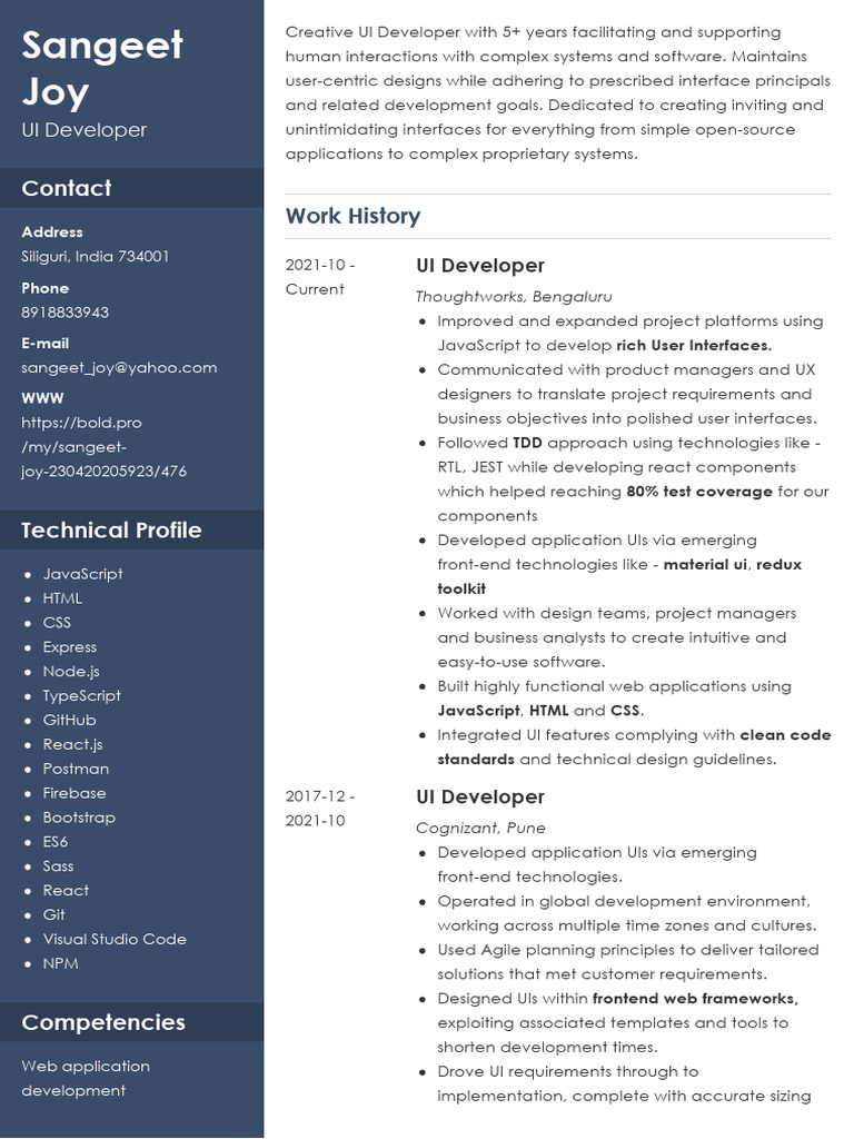 Sangeet Joy Resume PDF | PDF