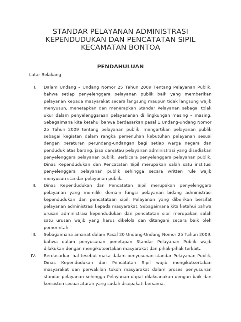 STANDAR PELAYANAN Admindukkecamatan Bontoa | PDF