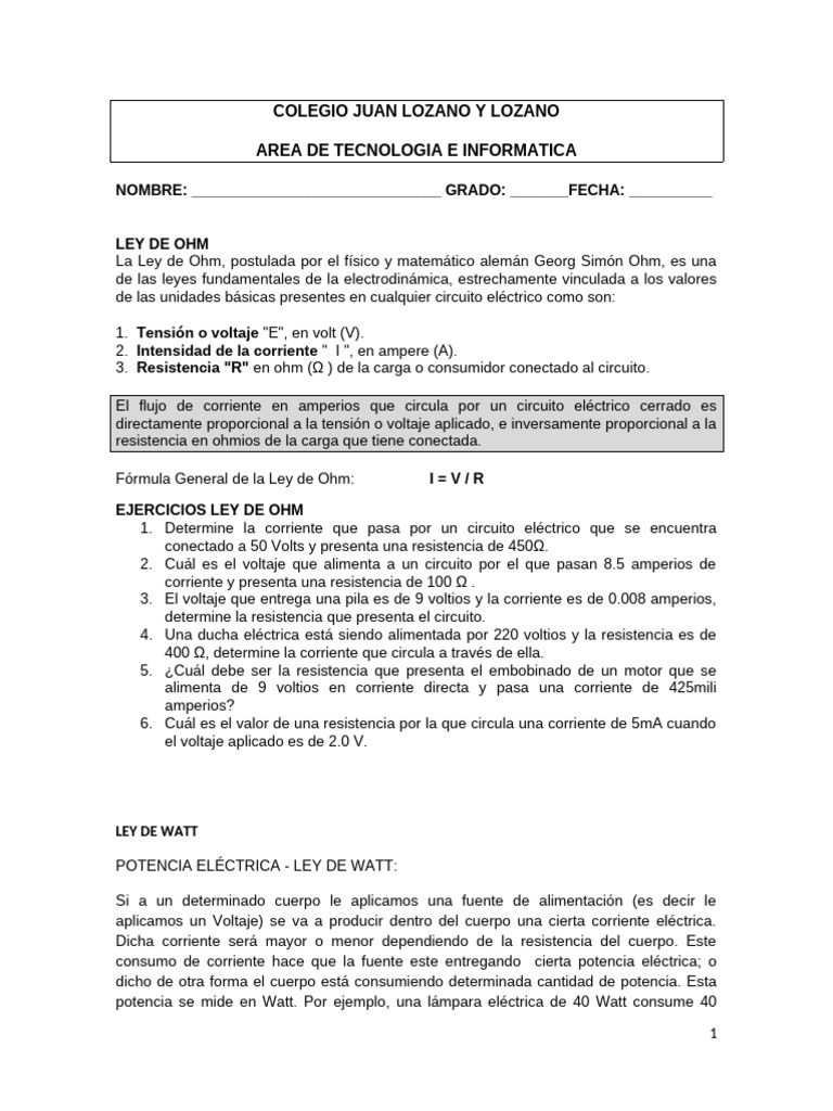 Ley de Ohm-WATT | PDF