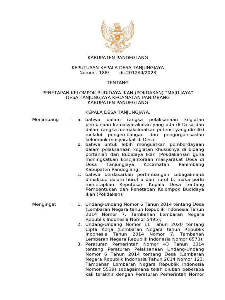 Draft SK Kelompok Ternak | PDF