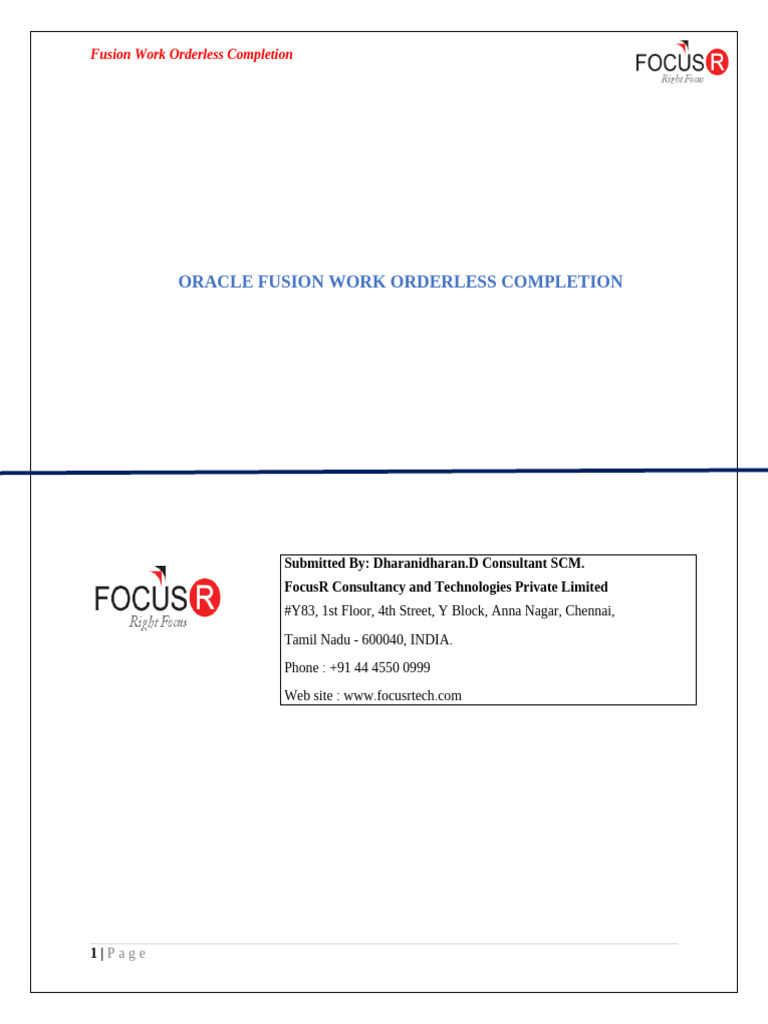 Fusion Work Orderless Completion Details Document. | PDF