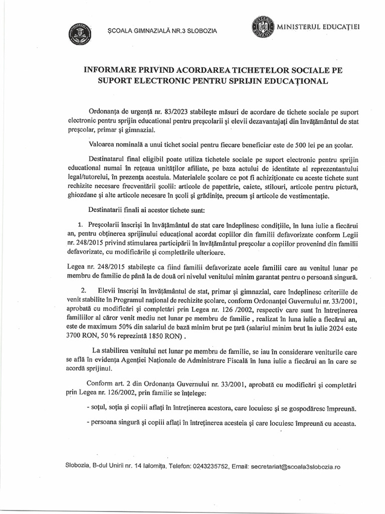 Informare Tichete Sociale +cerere | PDF