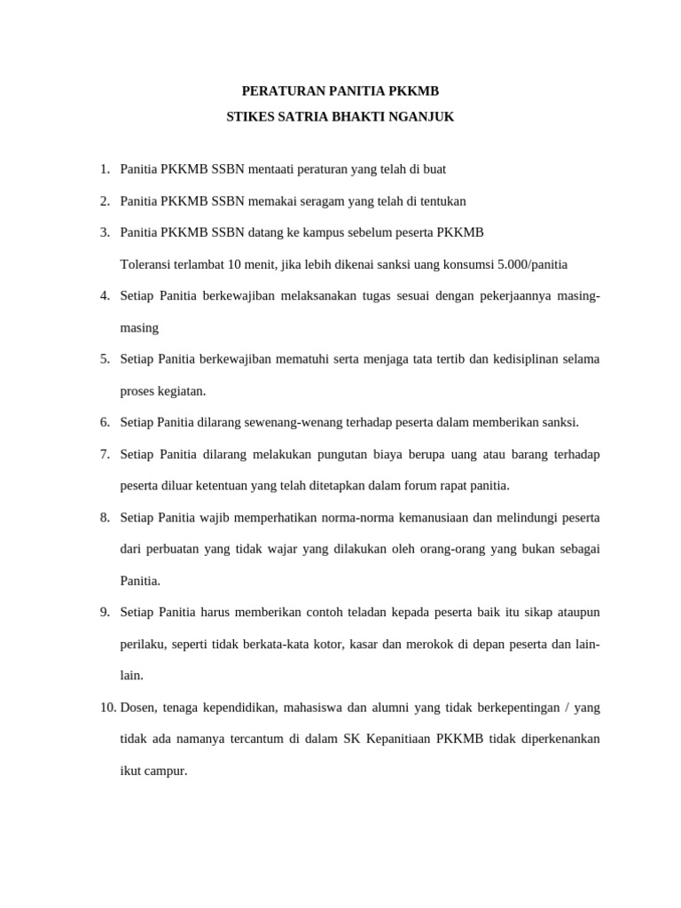 Peraturan Panitia PKKMB | PDF