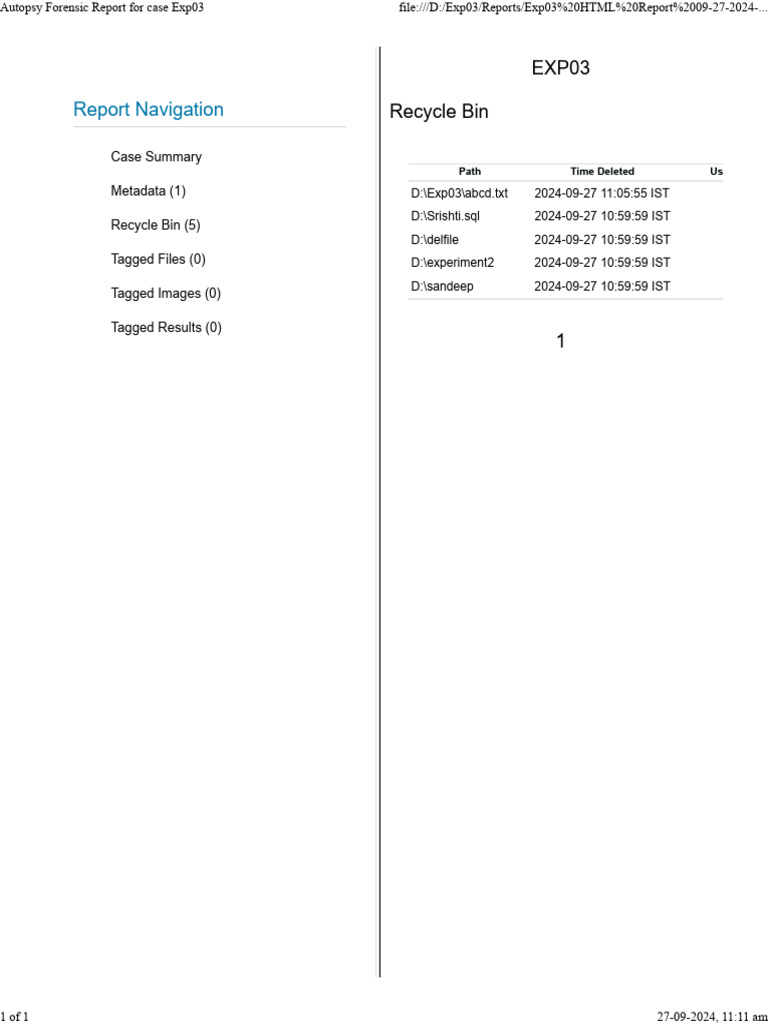 Autopsy Forensic Report For Case Exp03 Recycle Bin | PDF