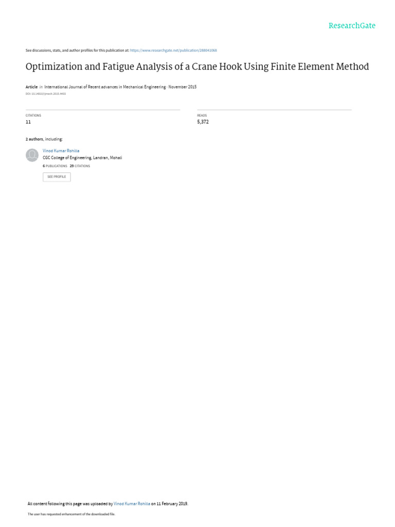 Optimizationand Fatigue Analysisofa Crane Hook Using Finite Element ...