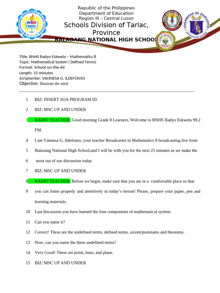 Grade 8 Math Script | PDF