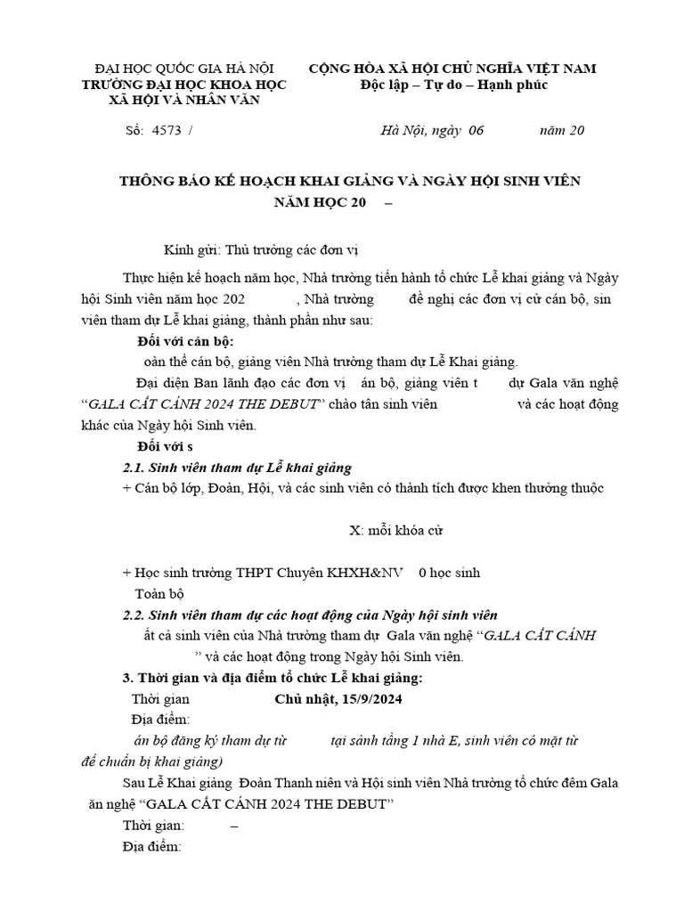 Khai giảng 2024 - USSH Hà Nội | PDF