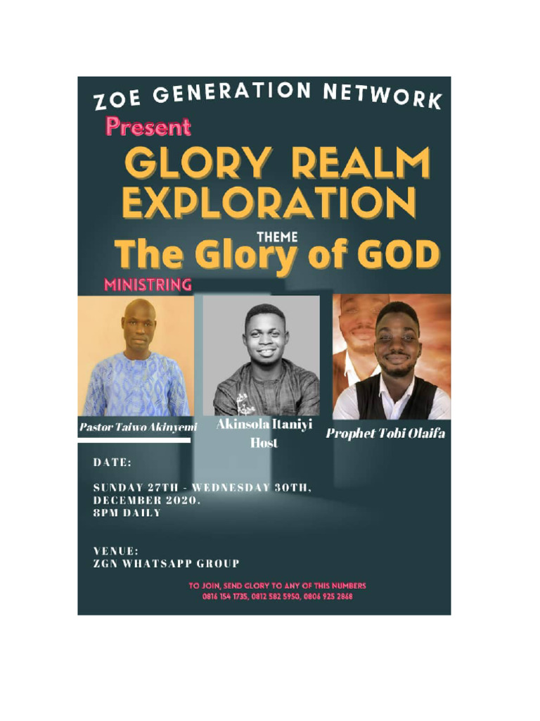 Glory Realm Exploration Conference December, 2020 Zoe Generation | PDF