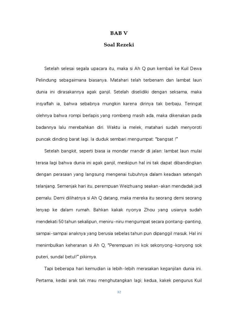 Riwayat - Asli - Ah - Q - Oleh - Lu - Xun - Q (Bab 5) | PDF