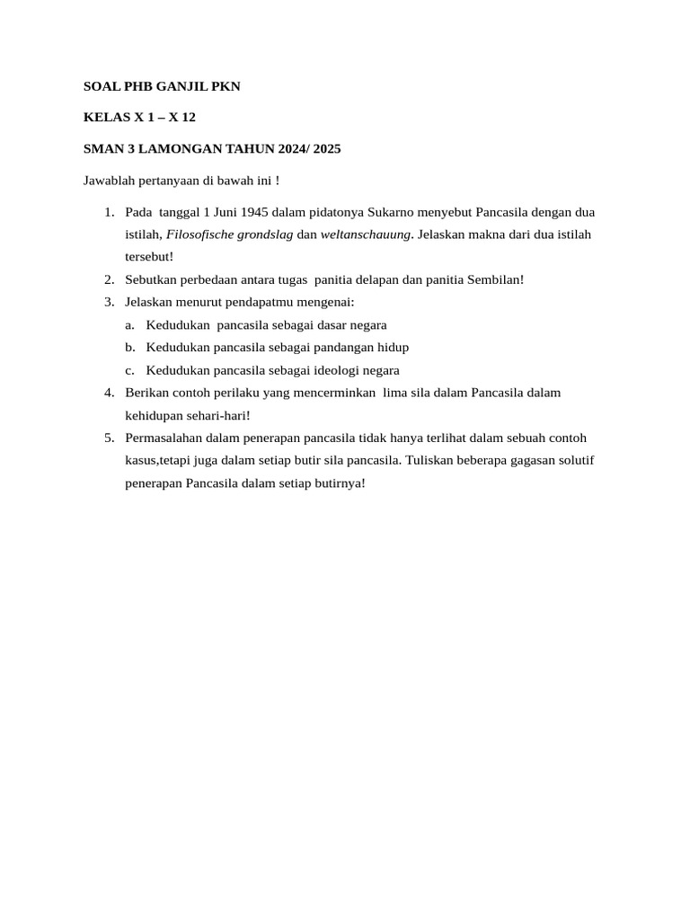 Soal PHB PKN X | PDF
