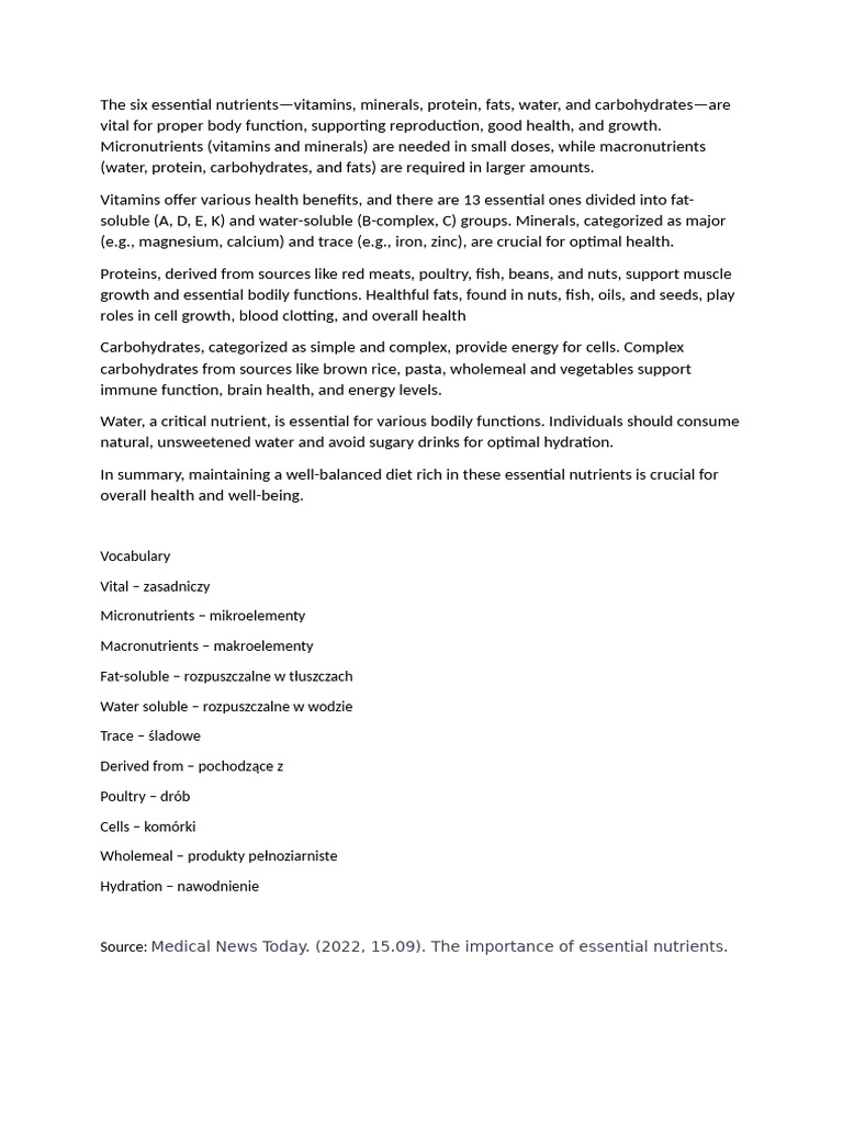 The Six Essential Nutrients | PDF