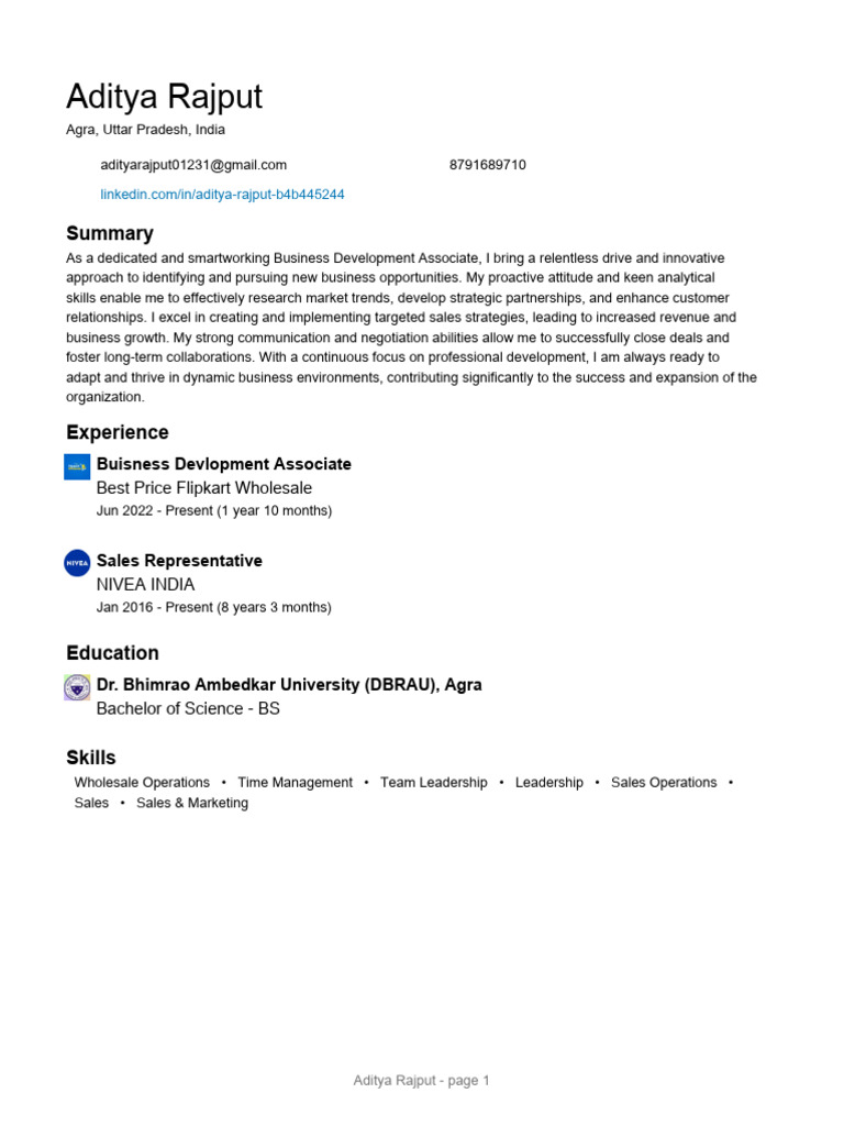 Resume Aditya Rajput | PDF