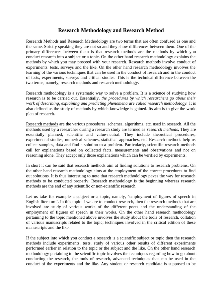 Research Methods vs. Methodology Explained | PDF | Methodology | Career ...