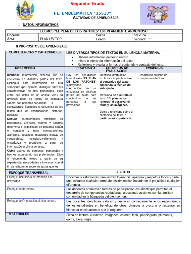 Plan Lector El Plan de Los Ratones | PDF Plan Lector El Plan de Los Ratones | PDF