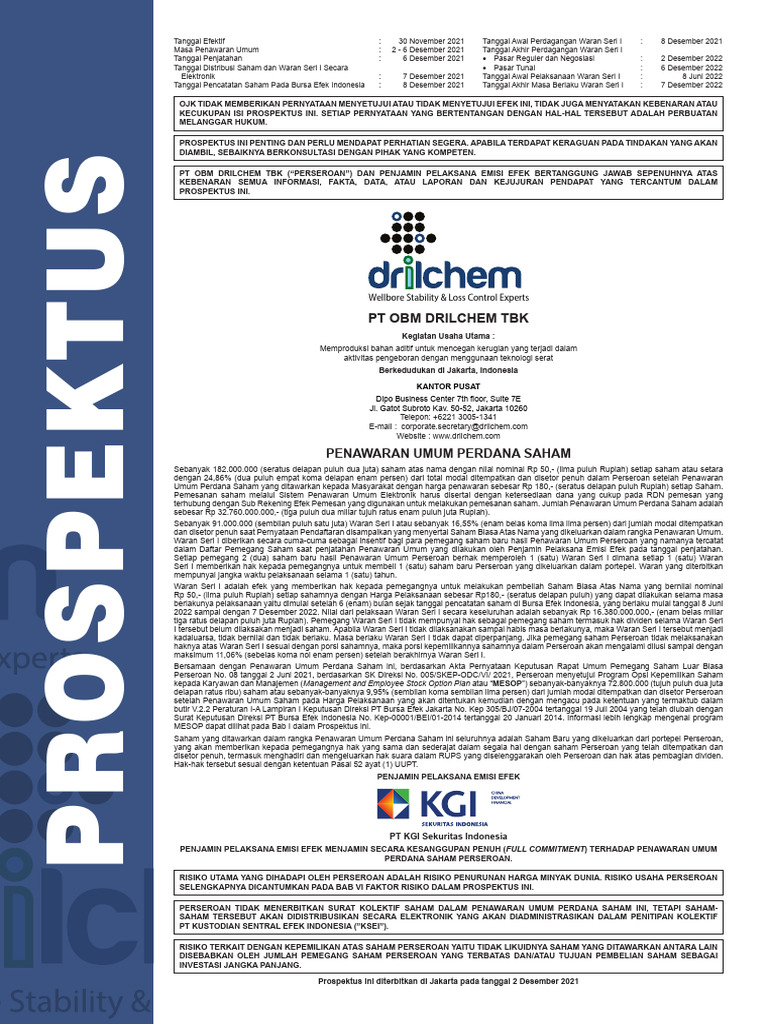 Obmd F - Buku Prospektus Final PT Obm Drilchem TBK | PDF